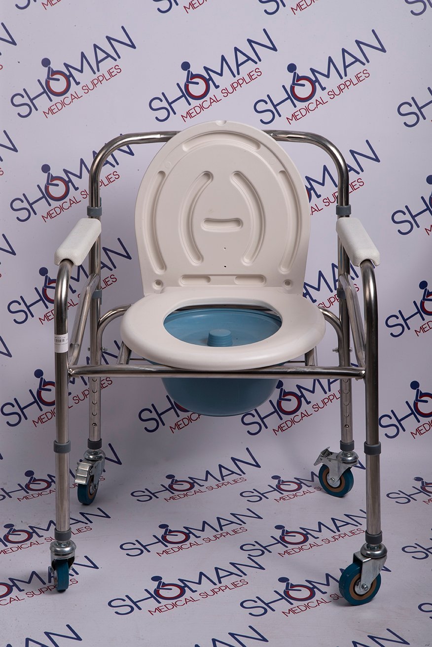Commode chair with wheel- – Shoman Medical Supplies